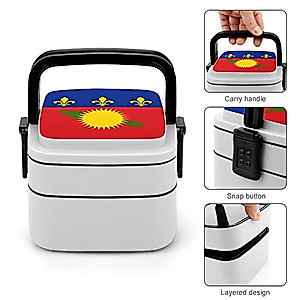 Guadeloupe Flag Lunch Box Portable Double-Layer Bento Box Large Capacity Lunch Container Food Container with Spoon