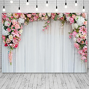 ABLIN 8x6ft Flower Wall Backdrop for Bridal Shower Wedding Pink Flowers Photography Background Happy Birthday Banner Wedding Anniversary Bridal Shower Decorations Photo Shoot Props