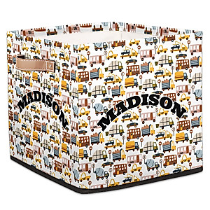 RIRIX Personalized Storage Bin, Custom Storage Baskets for Organizing with Handles, Foldable Storage Box for Closet Cloth Baskes Toy Car and Transportation