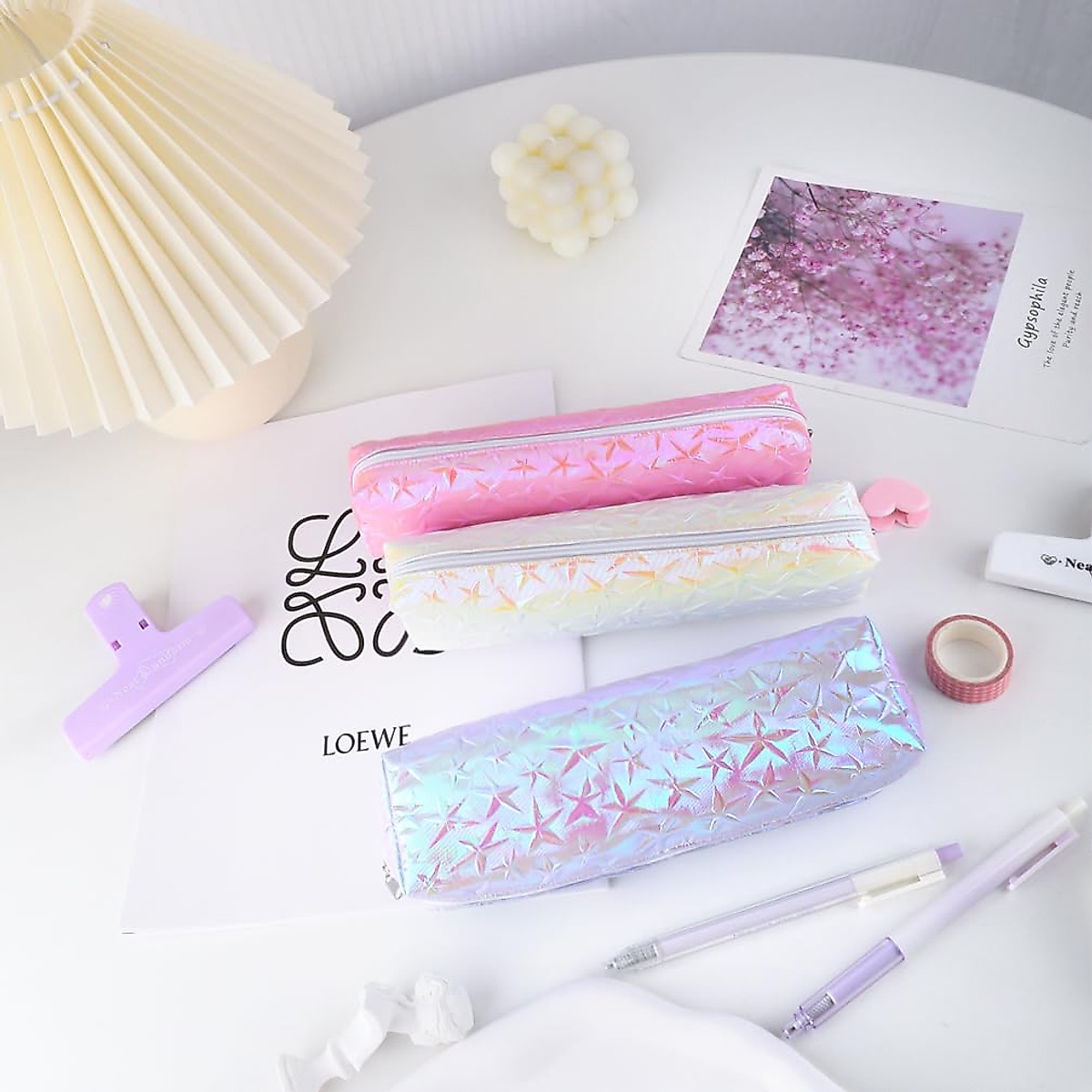 iSuperb 3 Pack Laser Pencil Case Colorful Pencil Pouch Pen Bag Zipper Cosmetic Makeup Pouch (3pcs)