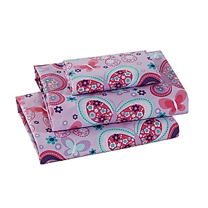 Better Home Style Pink Purple Lavender and Turquoise Blue Girls/Kids/Teens Sheet Set with Butterflies Flowers Floral with Pillowcases Flat and Fitted Sheets # Lavender Butterfly (Twin)
