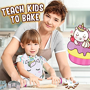 Cheffun Cooking Aprons for Kids - Toddler Apron Kids Chef Hat and Tools Real Cooking Baking Set for Kids for Ages 4 5 6 7 8-12 Years Old Kitchen Accessories Cookies Dress Up Pretend Role Play