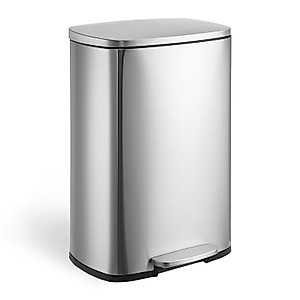 GAOMON Kitchen Trash Can, Smudge Resistant Rectangular Garbage Can with Soft-Close Foot Pedal, Brushed Stainless Steel, 50 Liter/13 Gallon