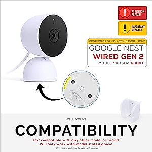 BRAINWAVZ Wall Mount for Google Nest Wired 2nd Generation Security Camera - Adhesive & Screw-in, Easy Slot-in Design (White)
