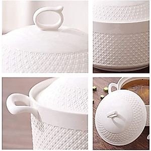 SOOMILE Ceramic Soup Tureen With Lid Lovely Serving Tureens With Lid , White, Round, 3.6L