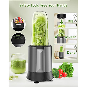 Smoothie Blender, 1300 W Upgraded Compact Personal Blender for Shakes and Smoothies, Juice, Frozen Drinks, Sauces & More, Smoothies Maker with 2 * 32 Oz To-Go Cups, 2*Spout-Lids
