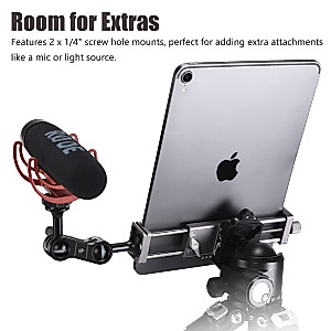SHINEWEE Metal iPad Holder for Tripod Mount, 1/4" Screw, Acra/RRS Rail Plate Mounts, Fits iPad 1 2 3 4 5 Mini Air Pro,Universal Tablet iPad Clamp Holder Tripod Adapter