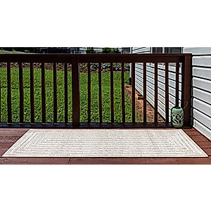 Unique Loom Sabrina Soto Outdoor Collection Geometric, Modern, Vibrant, Carved Area Rug, 2 ft x 6 ft, Beige