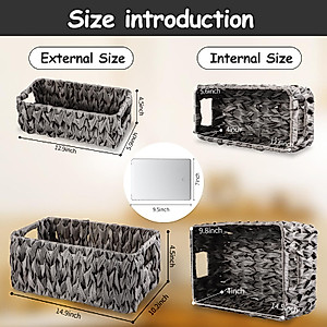 XLHOMO Bathroom Wicker Baskets Large for Shelves, Organizing, Waterproof Woven Storage with Handle for Toilet Shelf Baskets, Laundry Room, 3-Pack (Gray, Large)