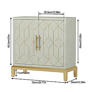 Function Home Accent Cabinet with Doors, Modern Wooden Sideboard Buffet Cabinet, Credenza Storage Cabinet for Living Room, Bedroom, Kitchen,Office and Entryway in Green/Gold