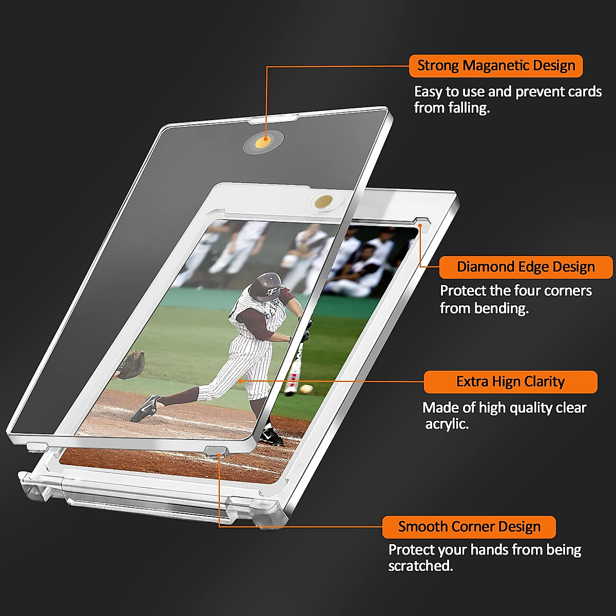 Taie Hyung 10 Count Magnetic Card Holder Case 35pt, One Touch Baseball Card Holders with 5 Stands, Clear Acrylic Card Protector Hard Plastic for Trading Cards Sport Cards Top Loaders
