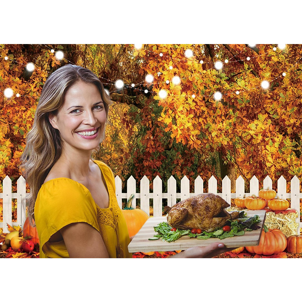 LFEEY Autumn Forest Thanksgiving Day Photography Backdrop, 10x8ft Rustic Fall Barn Pumpkin Thanksgiving Party Farm Harvest Event Backdrop, Kids Adults Photoshoot Photo Booth Studio Prop