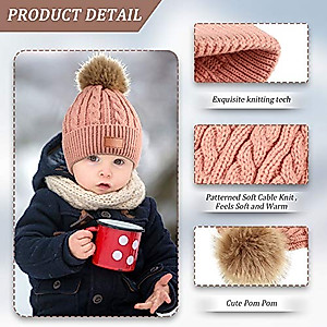 3 Pieces Kids Knitted Woolen Hat Winter Warm Pom Pom Beanie Cap Knit Hat with Detachable Pom for 1-3 Years Old Girls Boys (Black, Dark Pink, Khaki, Single Hairball)