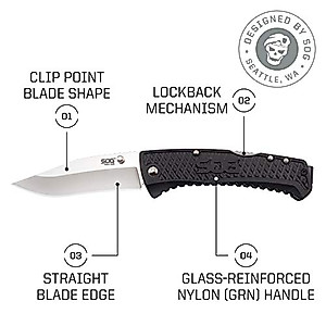 SOG Pocket Knife and Folding Knife - Traction EDC Knife, Work Knife and Folding Pocket Knife with 3.5 Inch Satin Blade, GRN Handle and Clip (TD1011-CP),Black