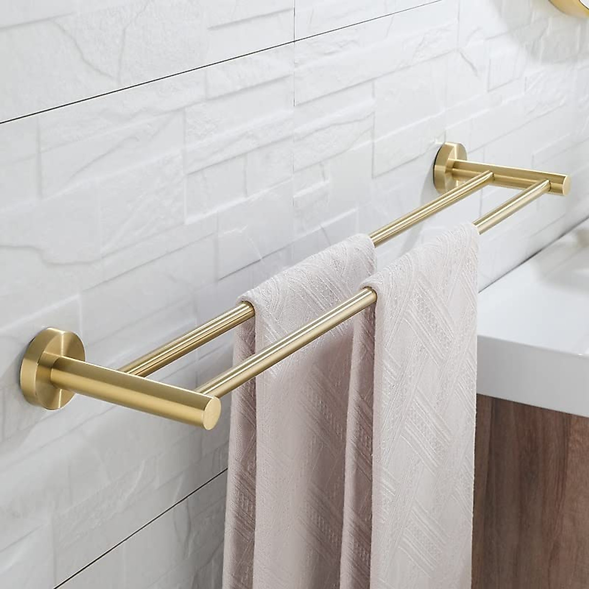 FCMLD Brushed Towel Racks Double Bar Stainless Steel Bathroom Accessories Wall Mounted