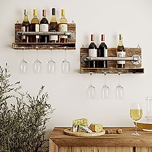 Barnyard Designs Wall Mounted Wine Rack - Bottle and Glass Holder - Hanging Wood and Metal Wine Rack Wall Mount for Bar and Kitchen Decor, 20.5" x 8.75"