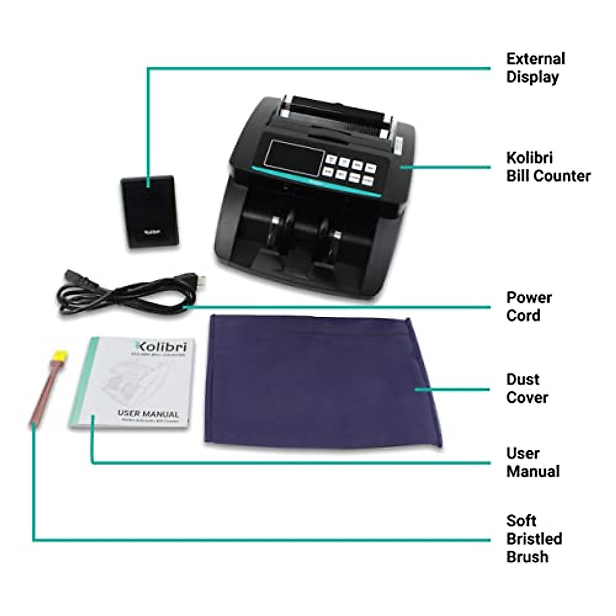Kolibri Money Counter Machine - 1,500 bills per min, advanced counterfeit detection, set up in minutes, Add and Batch Modes, Cash Counter with LCD Display,3-year warranty - 24/7 US customer support