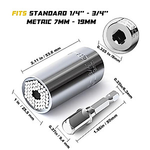 Prowin Universal Socket Set Gift for Men Dad Multi-Function 2 Pcs with Power Drill Adapter Birthday Holiday Cool Stuff Gadgets for Women Husband (7-19mm)