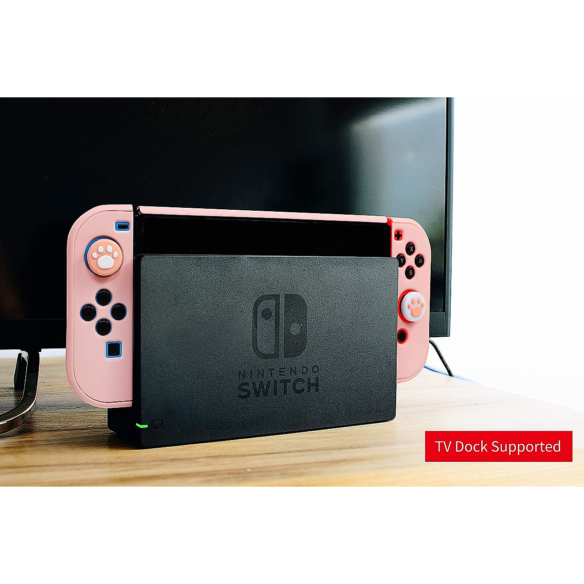 Niclogi Dockable Case for Nintendo Switch, Protective Cover Case Compatible with Nintendo Switch Console and Joy-Con Controller, Separable Hard Cover Case with 2 Thumb Grip Caps(Pink)