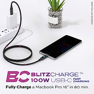 Statik TruCharge 100W USB C Cable with LED Digital Display and Silicone Organizer - Super Fast Charging Cable Type USBC to USBC - High Speed USB C 100W Cable with BlitzCharge Technology, 6FT/2M