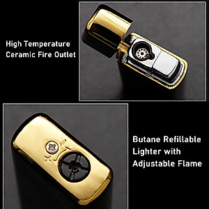 Windproof Butane Gas Filled Lighter, Jet Flame Dragon Lighter, Refillable Torch Lighter with Adjustable Flame for Camping, Outdoor Activities, Candles and More - Lightweight, Stylish and Portable-Gold