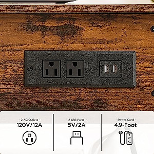 HOOBRO Lift Top Coffee Table, Coffee Table with Charging Station, Coffee Table with Lift Top and Power Outlet, Center Table for Living Room, Office, Reception Room, Rustic Brown and Black BF05UKF01