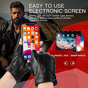 Kebesu Fingerless Driving Riding Leather Gloves Outdoor Anti-Slip Sports Half Finger Gloves for Men Women