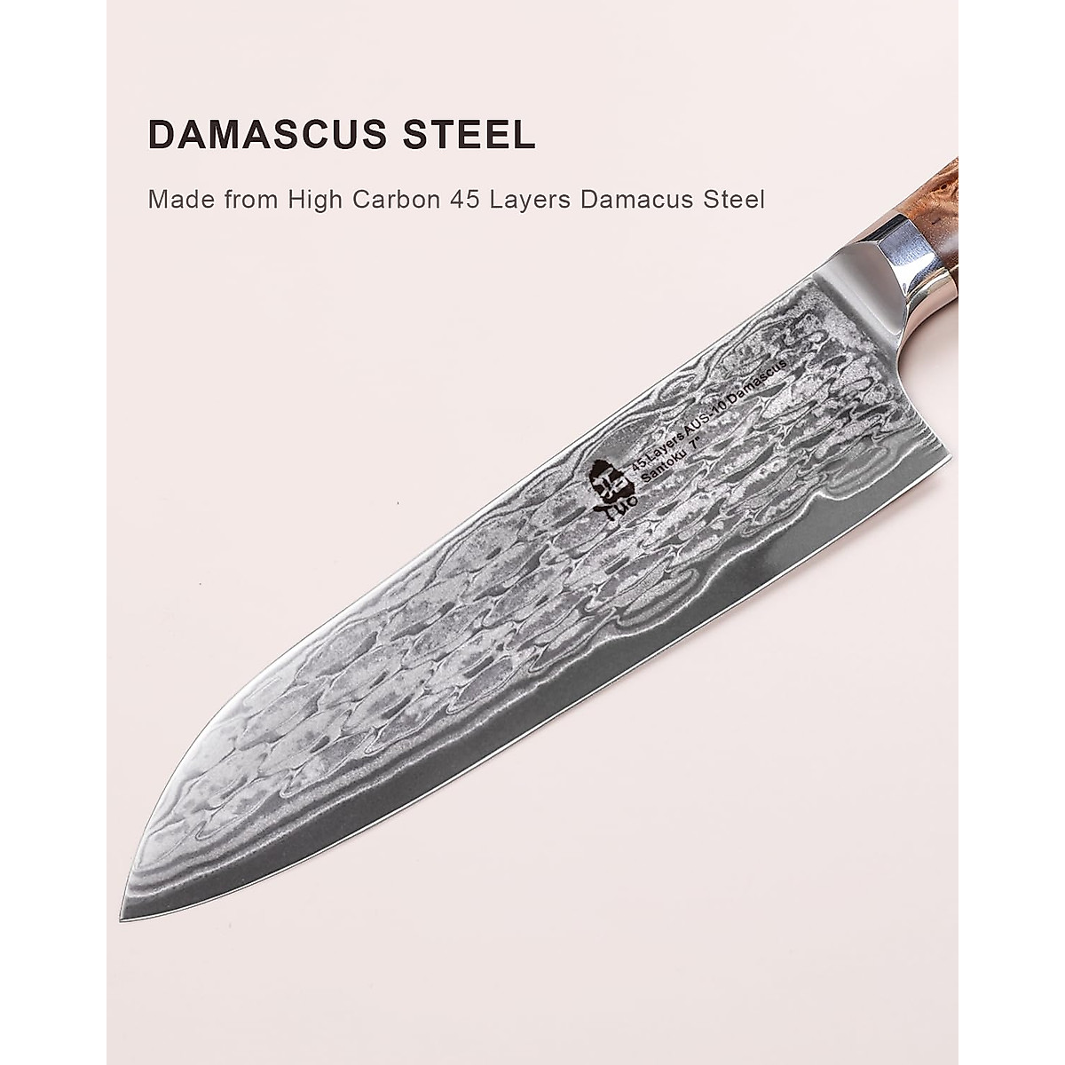 TUO Chef Knife 7 Inch - Japanese Santoku Knife Kitchen Knives, AUS-10 Damascus Steel 45-Layer Hand Forged Resin Handle with Gift Box