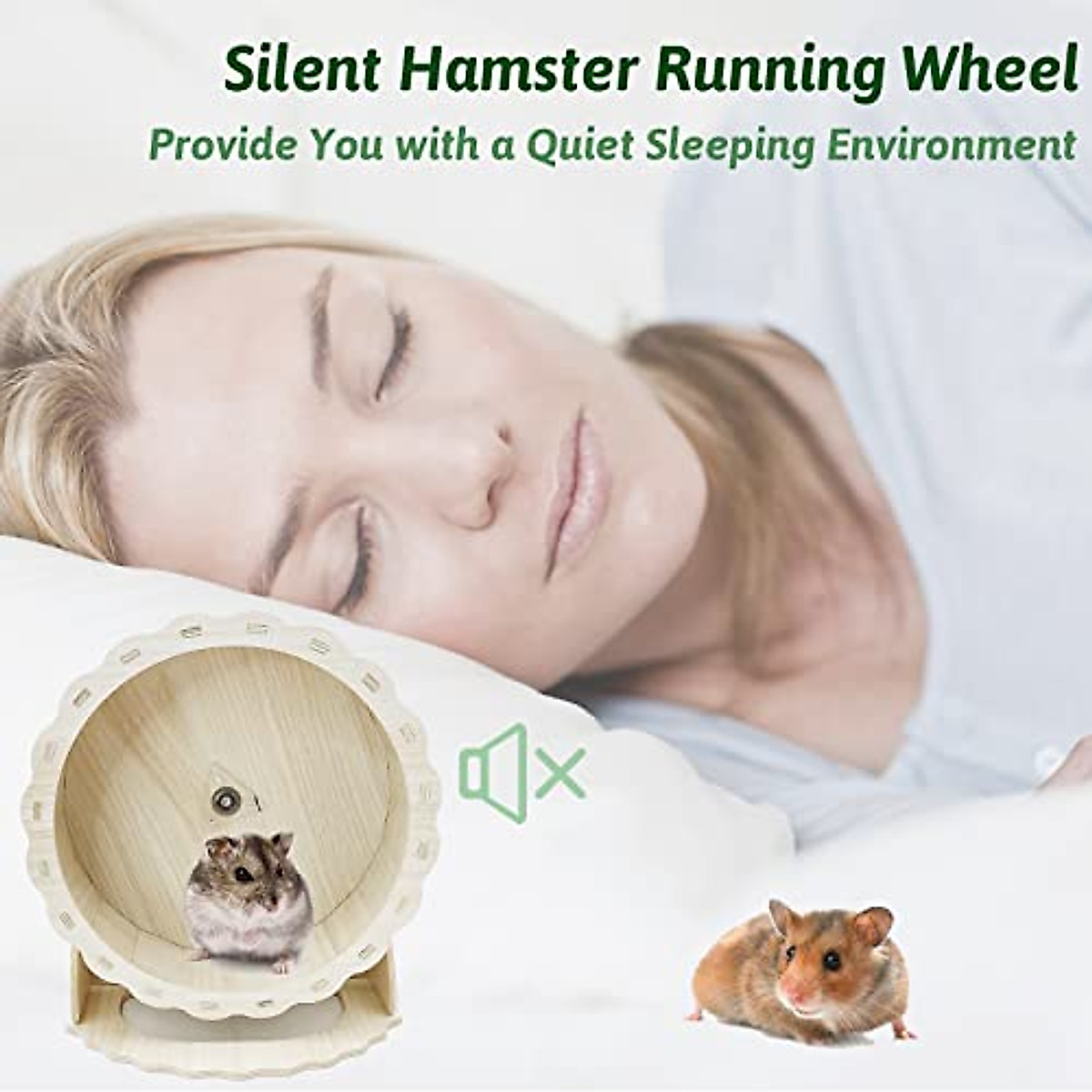 BNOSDM Wooden Hamster Exercise Wheel Silent Hamster Running Wheels with Stand Adjustable Quiet Small Animal Wheel Spinner Toy for Syrian Hamster Gerbil Mice Rat Hedgehogs (9 inch)