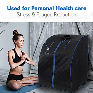 SereneLife Oversize Portable Infrared Home Spa | One Person Sauna | with Heating Foot Pad & Portable Chair, SLISAU20BK, Black