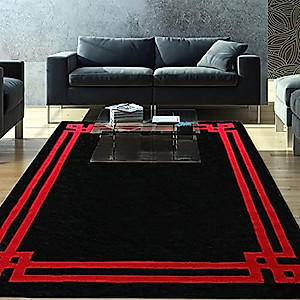 Antep Rugs Bordered 5x7 Modern Geometric Indoor Area Rug Amg111 (Black, 5'3" x 7')