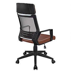 Yaheetech Mesh Leather Executive Chair with Lumbar Support, Office Chair Ergonomic Desk Chair High Back Mesh Computer Chair with Backrest and Headrest, Task Chair with Wheels for Women Adults, Brown