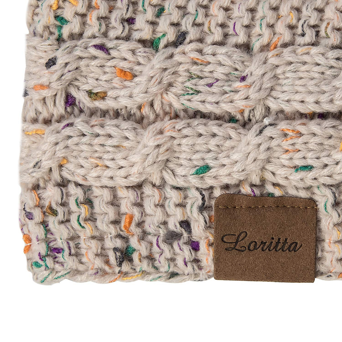 Loritta Womens Ear Warmers Headbands Winter Warm Fuzzy Cable Knit Head Wrap Fleece Lined Gifts,Beige