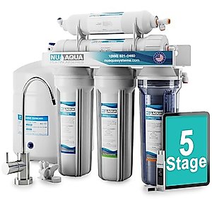 NU Aqua 5-Stage Under Sink Reverse Osmosis Water Filter System - 100 GPD RO Filtration w/Faucet & Tank - PPM Meter - 100GPD Undersink - Home & Kitchen Drinking Water Purifier & Remineralization