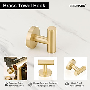 QOGRISUN Brass Towel Hook for Bathroom, Gold Coat Hook Door Hanger Towel Robe Hook Heavy Duty,Modern Brass Bathroom Accessories Wall Mounted, 1 Pack Brushed Brass