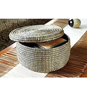 African Fair Trade Hand Woven Lidded Storage Basket, Black