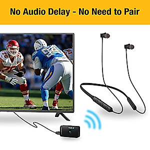 HomeSpot Wireless Neckband Headphones for TV Watching with Bluetooth 5.3 aptX LL Transmitter No Delay Lightweight High Volume Ideal for Seniors 3.5mm Aux RCA TOSLINK Optical