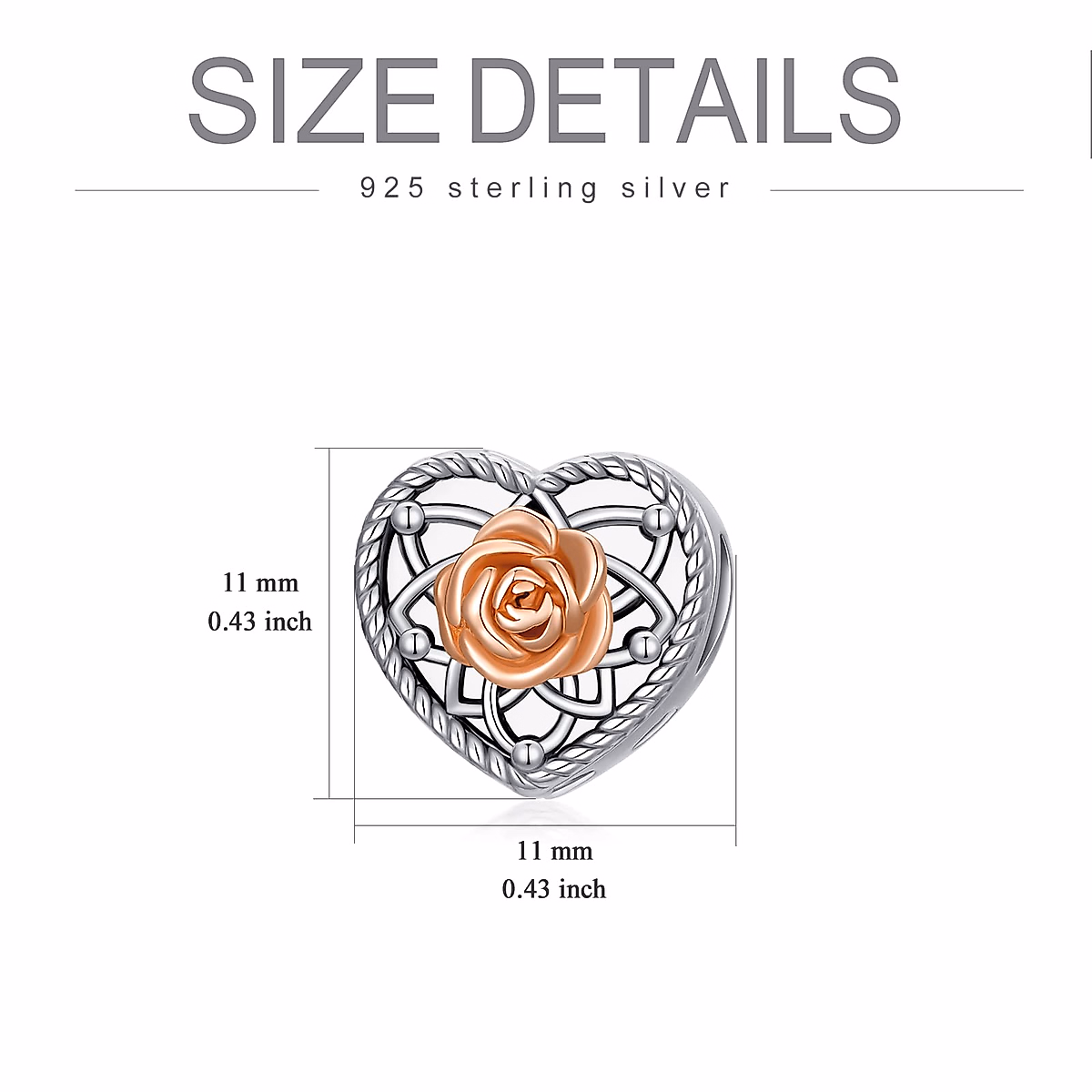 MBSUUH Personalized Rose Birth Flower Photo Charms Fit Snake Bracelet Necklace 925 Sterling Silver Customized Heart Shape Floral Picture Bead Christmas Charm