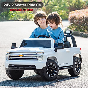 NEWQIDA 24V Licensed Chevrolet Silverado HD Pickup Truck Ride On Toys with Remote Control 4WD Kids Electric Power Vehicles Wheels Ride on Car for Boys Girls, EVA Tires, Music Function, White