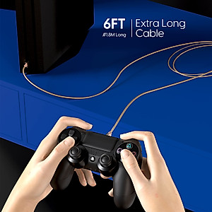 TALK WORKS PlayStation 4 Charging Cable - 6' Nylon Braided Micro USB Charger Cord, Heavy Duty Fast Charge for PS4 (Gold, Pack of 2) (14092)