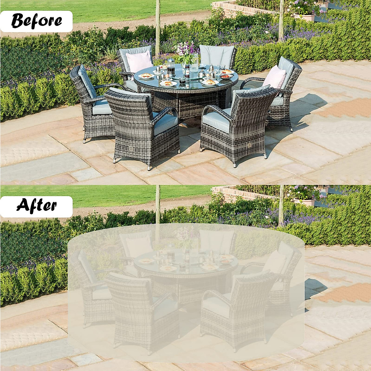 XYXH Round Patio Table Covers 53" D x 31" H, Outdoor Patio Furniture Covers, Waterproof Garden Table Chairs Set Covers, 420D Heavy Duty Oxford Fabric Durable Dustproof