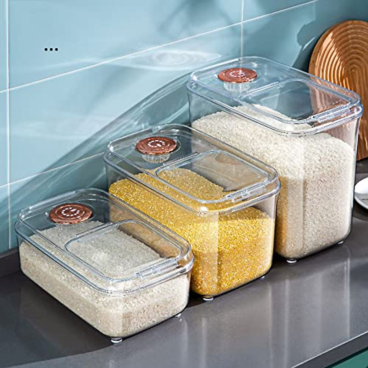 Rice Container, Transparent Rice Grain Storage Container Proof Food Bucket Container with Flip Lid Measuring Cup (5KG Transparent White) (Color : 10kg Transparent White)