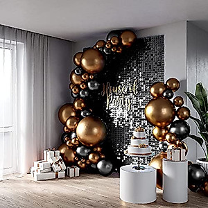 HOUSE OF PARTY Black Shimmer Wall Backdrop - 24 Panels Round Sequin Shimmer Backdrop for Birthday Decorations | Wedding, Graduation & Bachelor Party Supplies