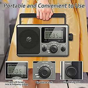 Greadio Portable Shortwave Radio,AM FM Transistor Radio with Best Reception,LCD Display,Time Setting,Battery Operated by 4 D Cell Batteries or AC Power,Big Speaker,Earphone Jack for Gift,Elder,Home