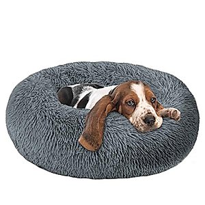 OQQ Cuddler Dog Bed | Soft Faux Fur Surface Material | Donut Pillow Bed, Machine Washable | Non-Slip Bottom | Delicate Edge