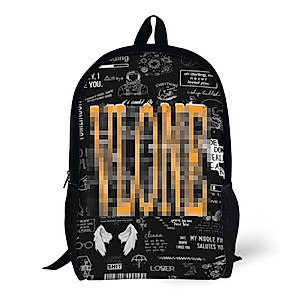 16" Large Capacity Black Backpack for College School Trendy Travel Back Pack Letter Printed School Bag Casual Travel Daypack Waterproof Bookbag(Letter Background)