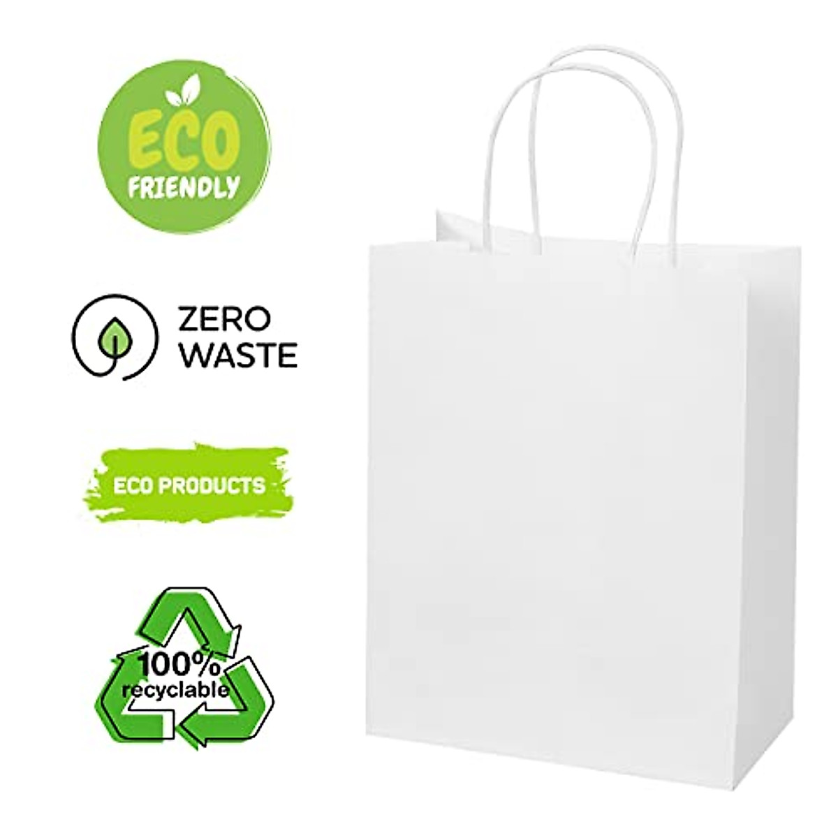 Packanewly Kraft Paper Bags with Handles, 105 PCS White - Eco-Friendly Gift Bags - Mixed Sizes: Small, Medium & Large for Retail, Gift, Shopping, Wedding, Birthday & Parties