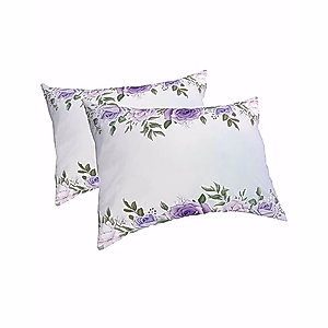 Edwiinsa Spring Floral Pillow Covers Standard Size Set of 2 20x26 Bed Pillow, Watercolor Summer Purple Flowers Plush Soft Comfort for Hair/Skin Cooling Pillowcases with Envelop Closure
