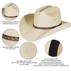Enimay Western Cowboy & Cowgirl Hat Pinch Front Wide Brim Style (Large | X-Large, Classic Sand)