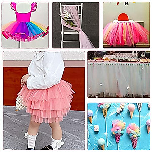 2 Pcs Tulle Fabric Rolls 6 Inch 100 Yards Polyester Tulle Gift Bow Tulle Roll Spool Fabric for Sewing Table Skirt and Birthday Party Wedding Decorations DIY Crafts Supplies (Pink)